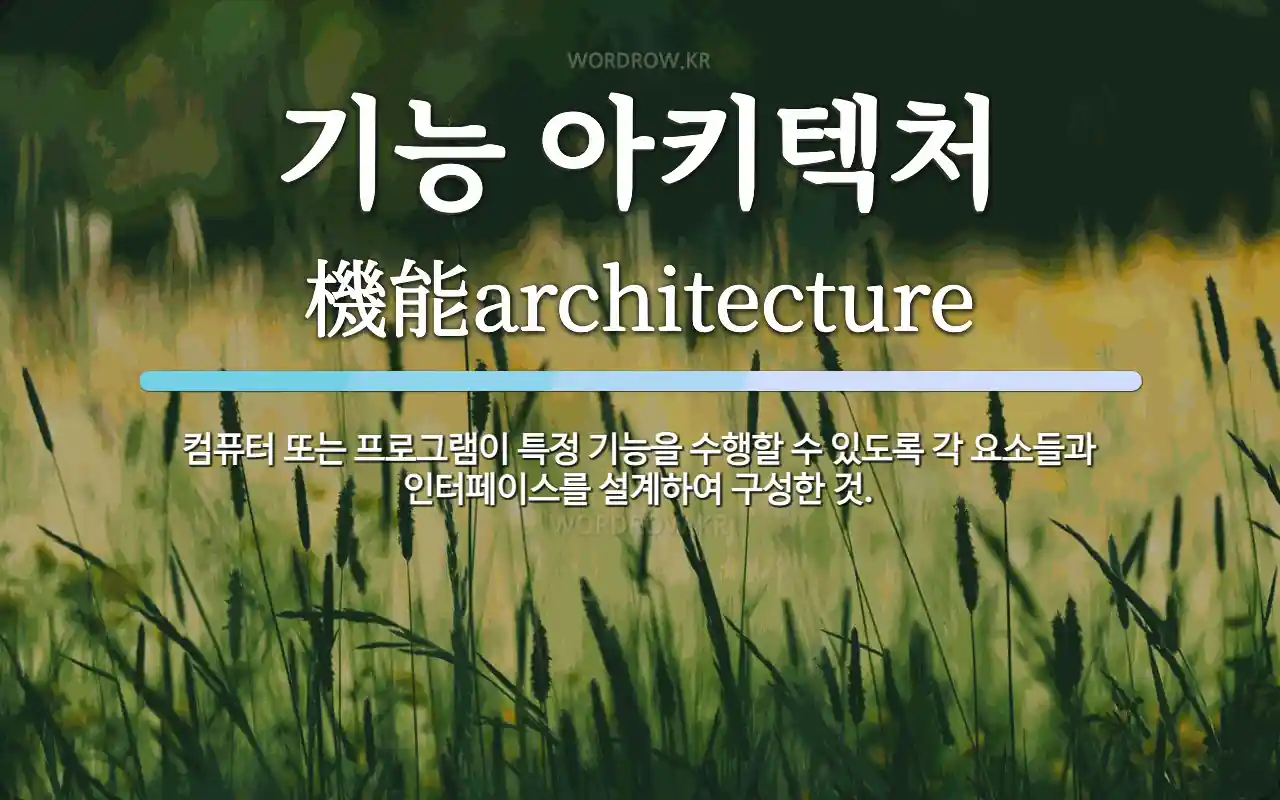 기능 아키텍처 뜻: 컴퓨터 또는 프로그램이 특정 기능을 수행할 수 있도록 각 요소들과 인터페이스를 설계하여 구