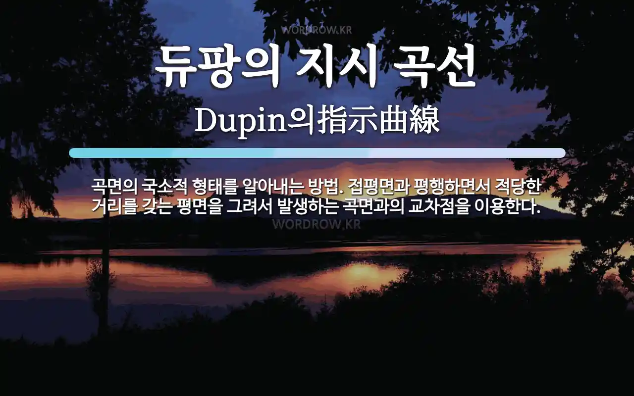 듀팡의 지시 곡선 뜻: 곡면의 국소적 형태를 알아내는 방법. 접평면과 평행하면서 적당한 거리를 갖는 평면을 그려서