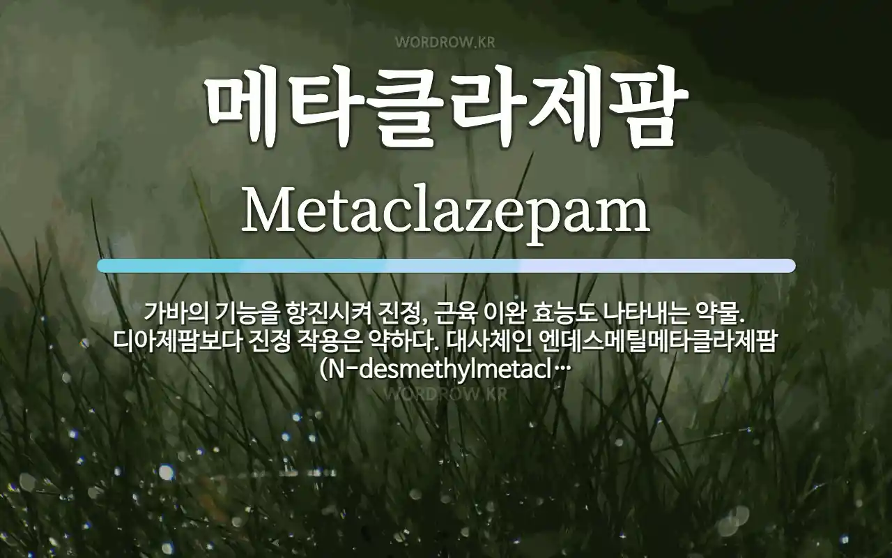 메타클라제팜 뜻: 가바의 기능을 항진시켜 진정, 근육 이완 효능도 나타내는 약물. 디아제팜보다 진정 작용은