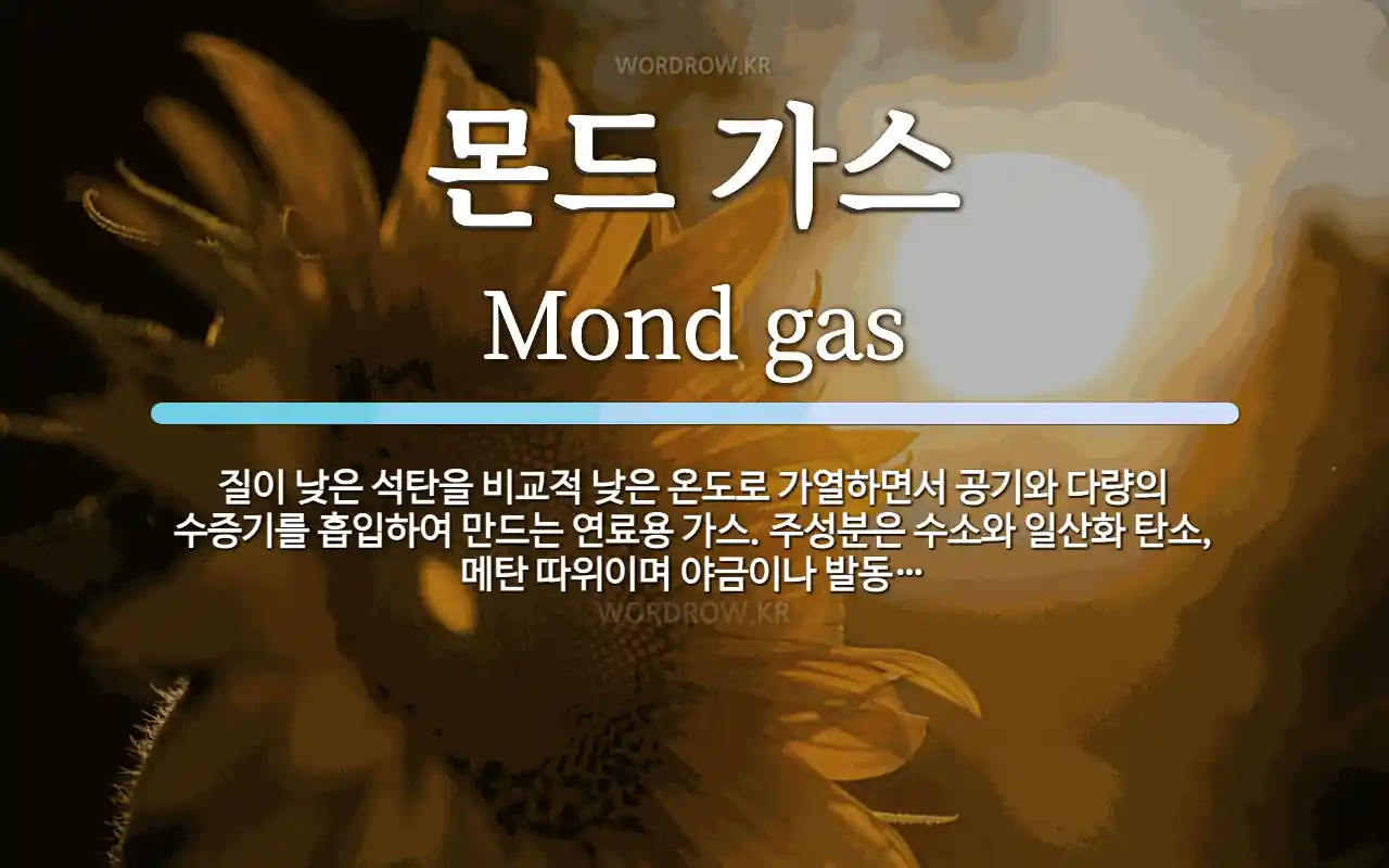 몬드 가스 뜻: 질이 낮은 석탄을 비교적 낮은 온도로 가열하면서 공기와 다량의 수증기를 흡입하여 만드는 연