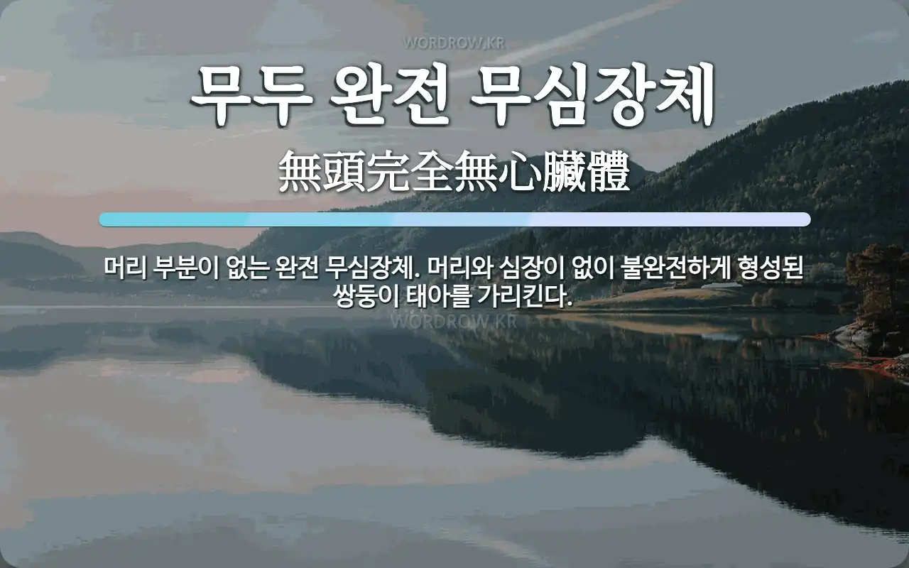 무두 완전 무심장체 뜻: 머리 부분이 없는 완전 무심장체. 머리와 심장이 없이 불완전하게 형성된 쌍둥이 태아를 가리