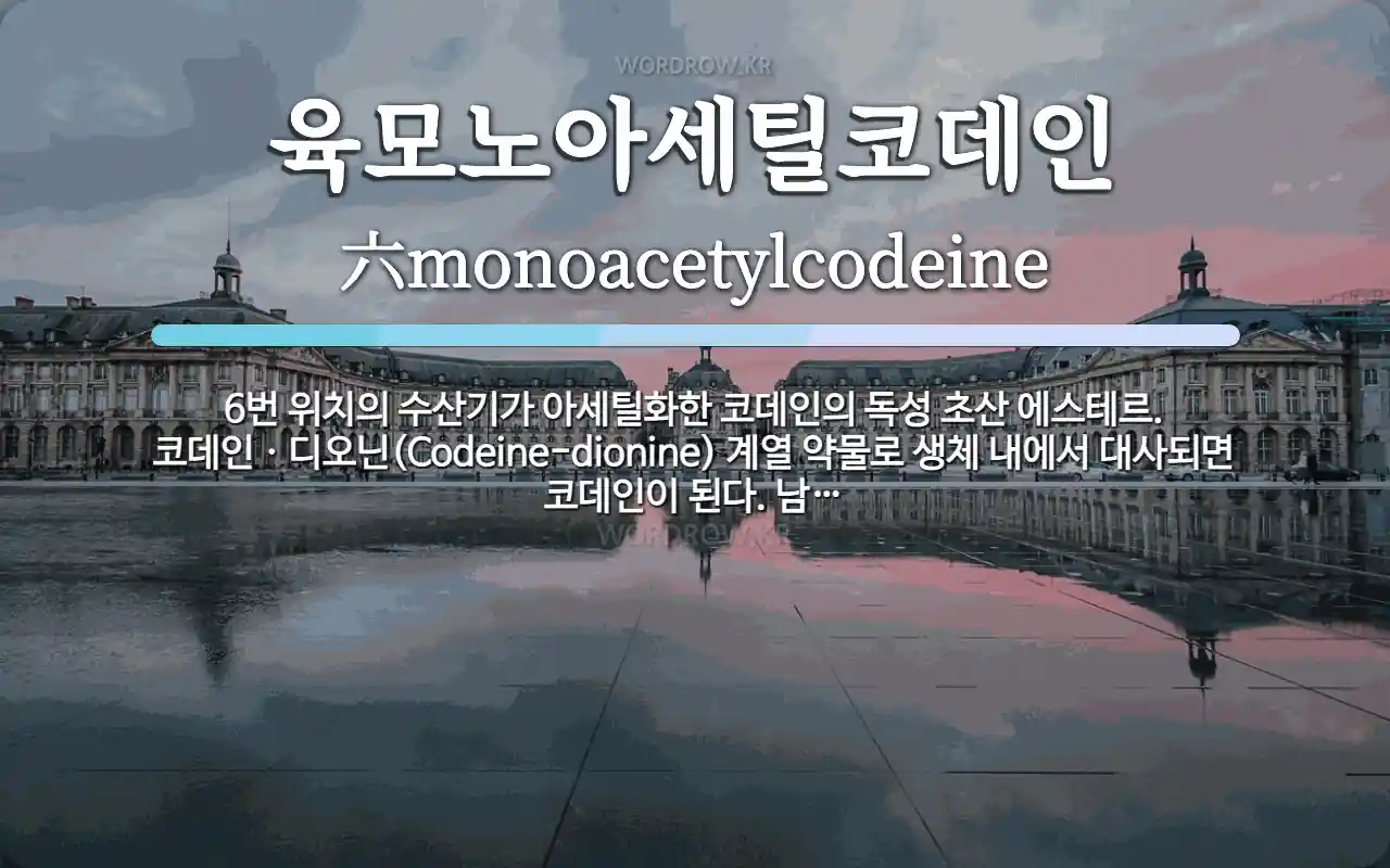 육모노아세틸코데인 뜻: 6번 위치의 수산기가 아세틸화한 코데인의 독성 초산 에스테르. 코데인ㆍ디오닌(Codeine