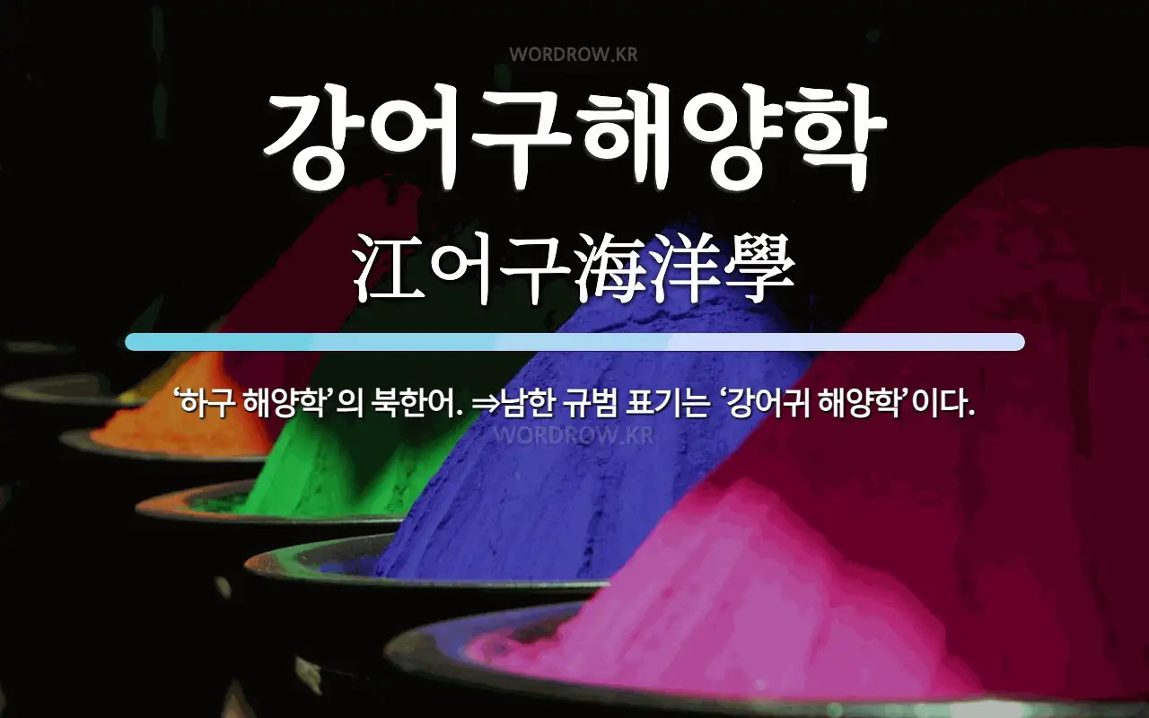 강어구해양학 뜻 ‘하구 해양학의 북한어 ⇒남한 규범 표기는 ‘강어귀 해양학이다