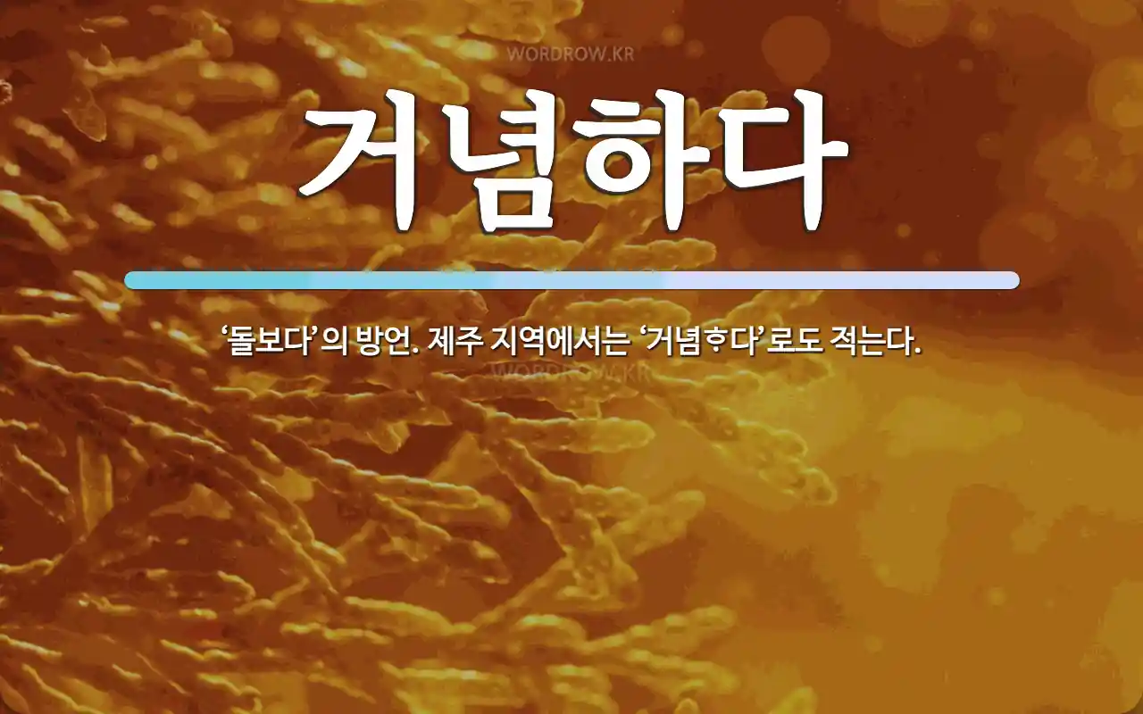 거념하다 뜻 ‘돌보다의 방언 제주 지역에서는 ‘거념uf537다로도 적는다
