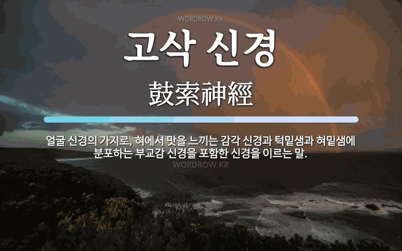 고삭 신경 뜻 얼굴 신경의 가지로 혀에서 맛을 느끼는 감각 신경과 턱밑샘과 혀밑샘에 분포하는 부교감 신