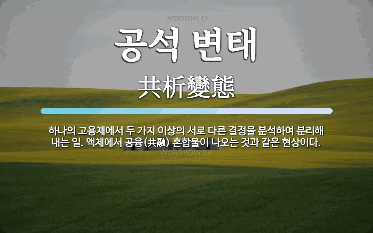 공석 변태 뜻 하나의 고용체에서 두 가지 이상의 서로 다른 결정을 분석하여 분리해 내는 일 액체에서 공