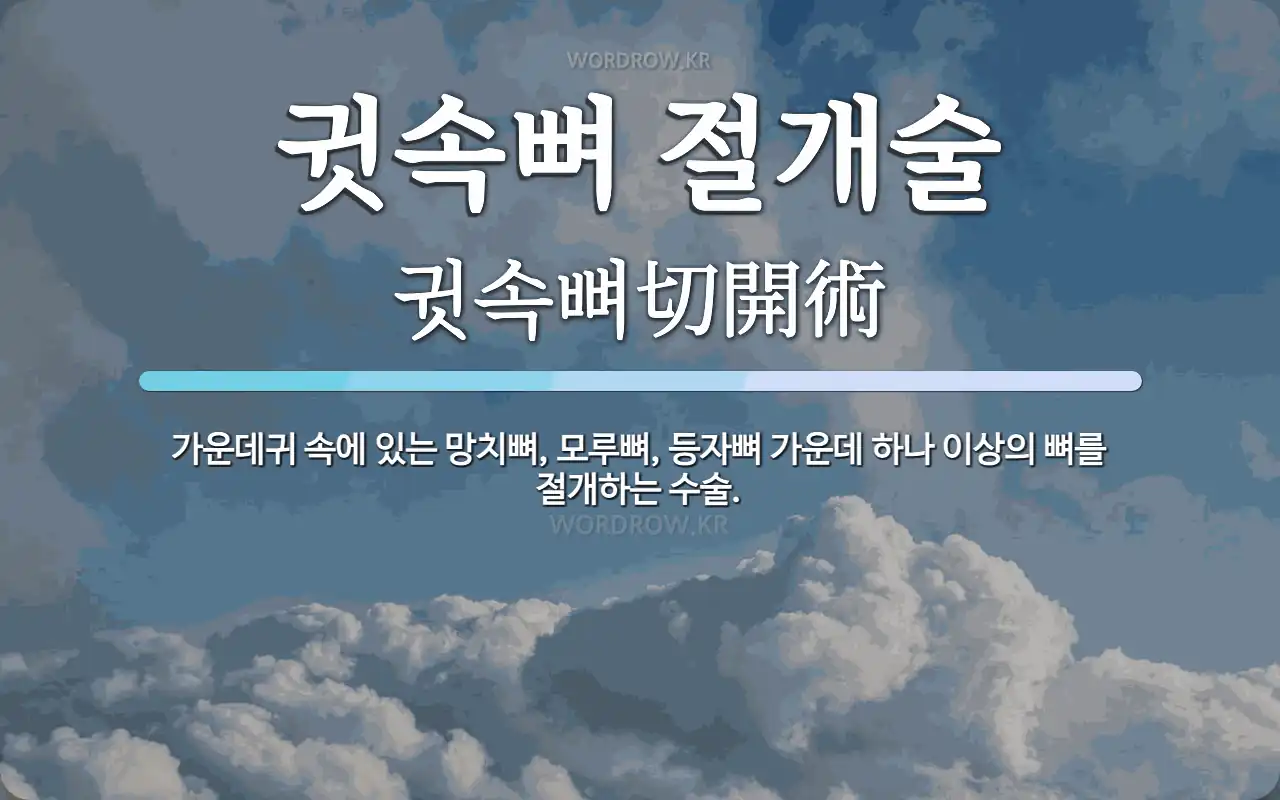 귓속뼈 절개술 뜻 가운데귀 속에 있는 망치뼈 모루뼈 등자뼈 가운데 하나 이상의 뼈를 절개하는 수술