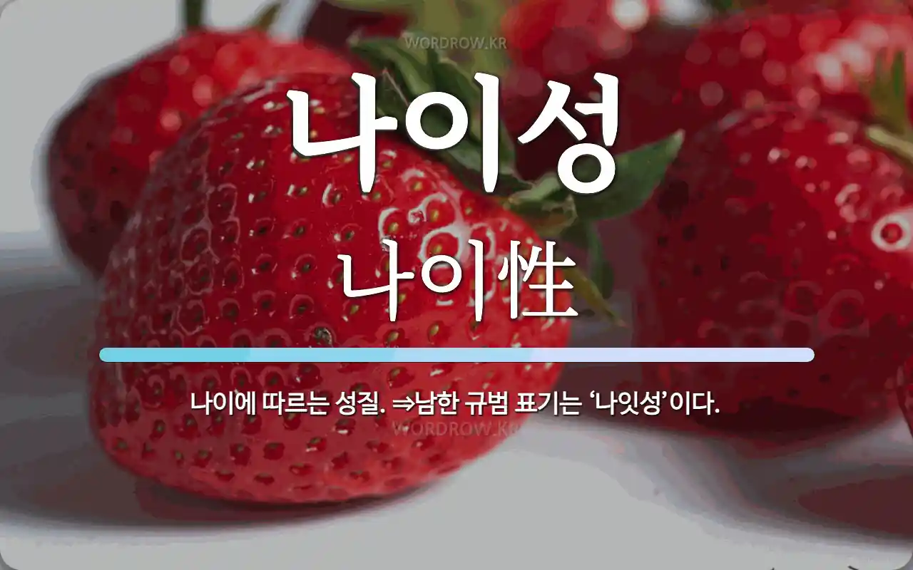 나이성 뜻 나이에 따르는 성질 ⇒남한 규범 표기는 ‘나잇성이다