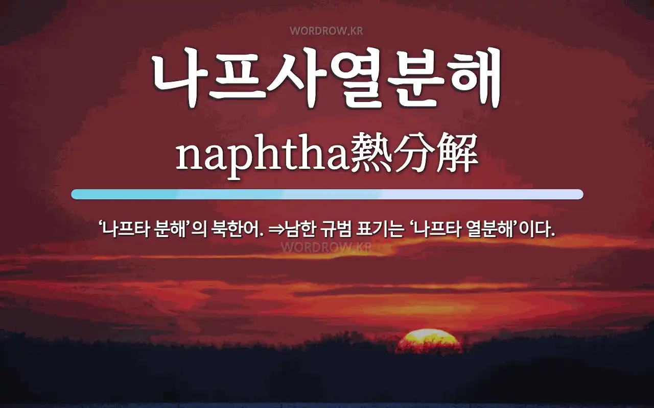 나프사열분해 뜻 ‘나프타 분해의 북한어 ⇒남한 규범 표기는 ‘나프타 열분해이다