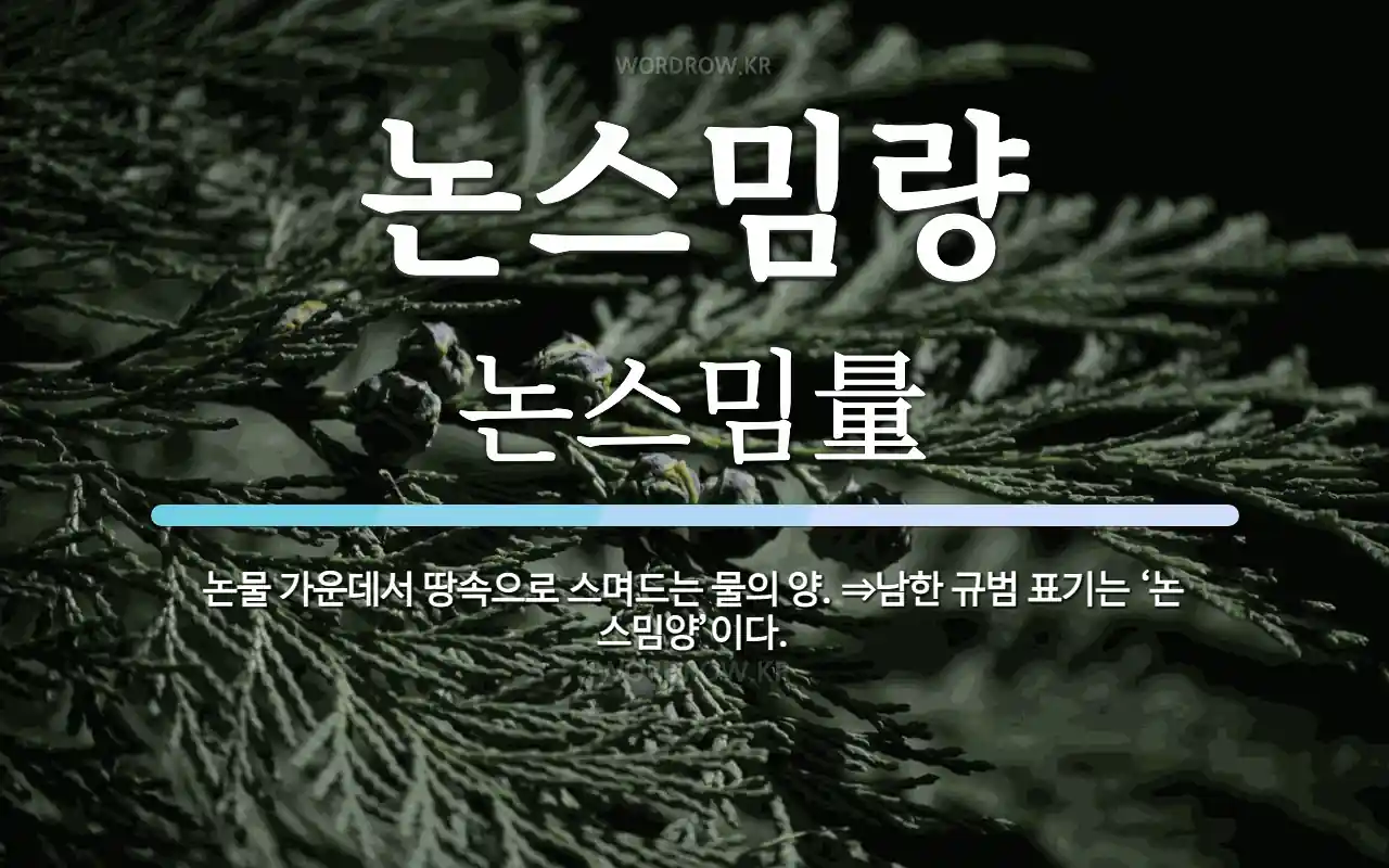 논스밈량 뜻 논물 가운데서 땅속으로 스며드는 물의 양 ⇒남한 규범 표기는 ‘논 스밈양이다