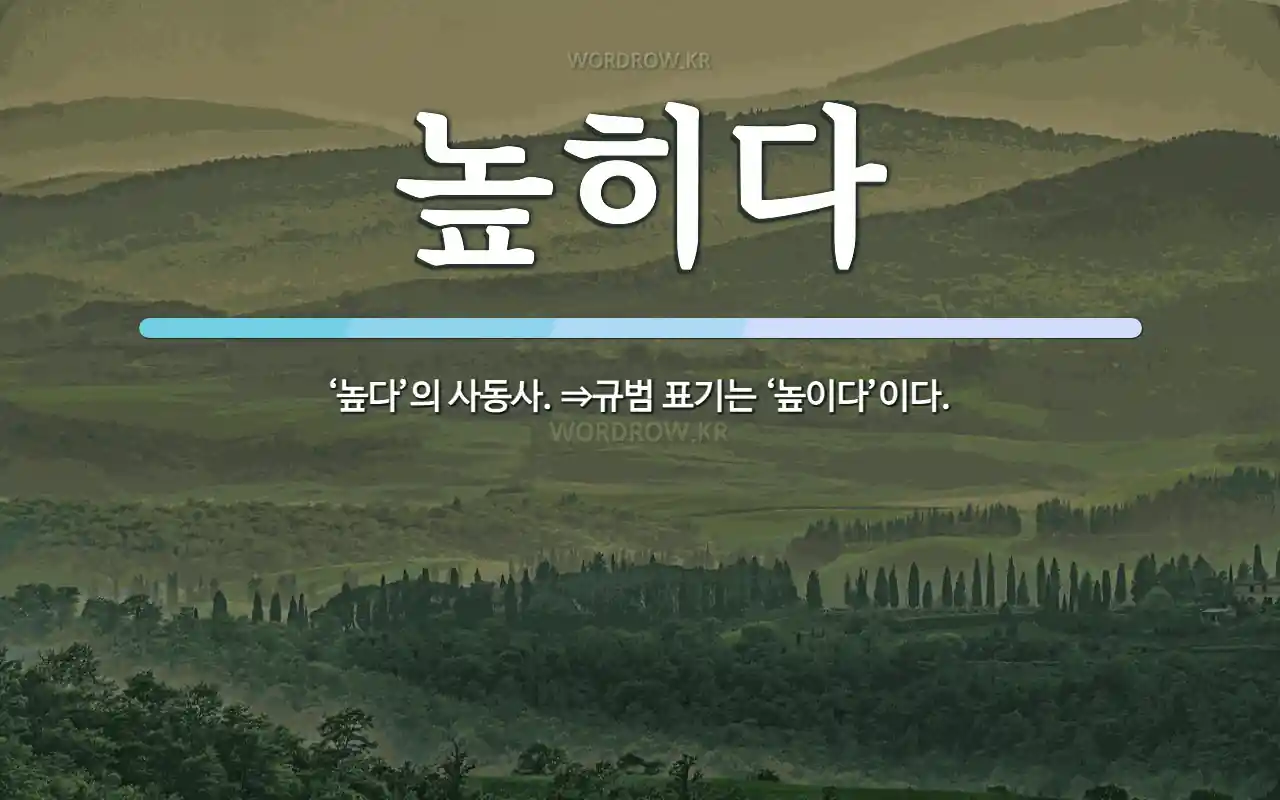 높히다 뜻 ‘높다의 사동사 ⇒규범 표기는 ‘높이다이다
