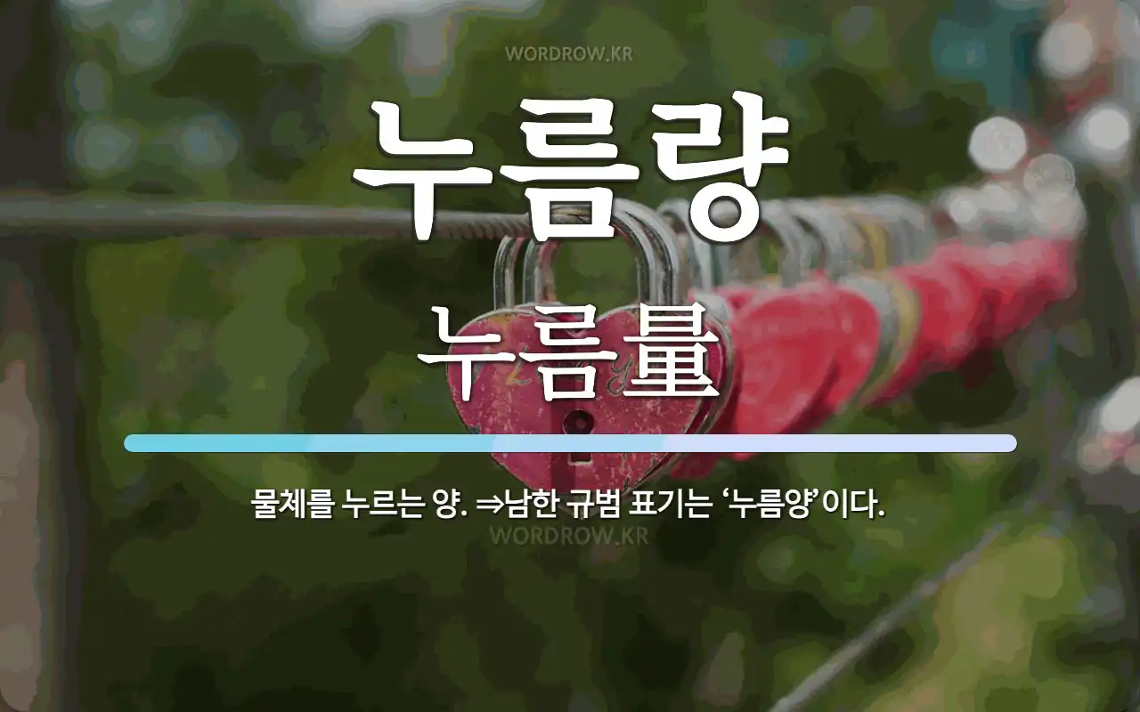 누름량 뜻 물체를 누르는 양 ⇒남한 규범 표기는 ‘누름양이다