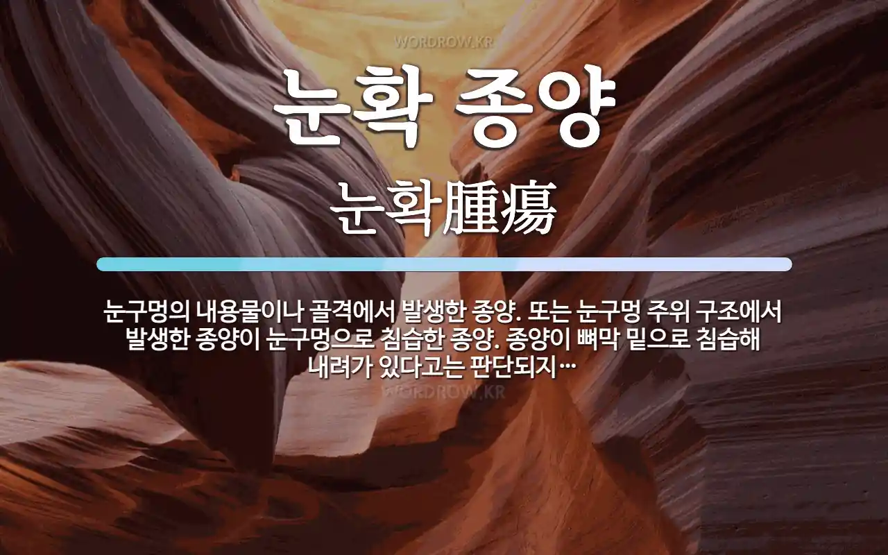 눈확 종양 뜻 눈구멍의 내용물이나 골격에서 발생한 종양 또는 눈구멍 주위 구조에서 발생한 종양이 눈구멍