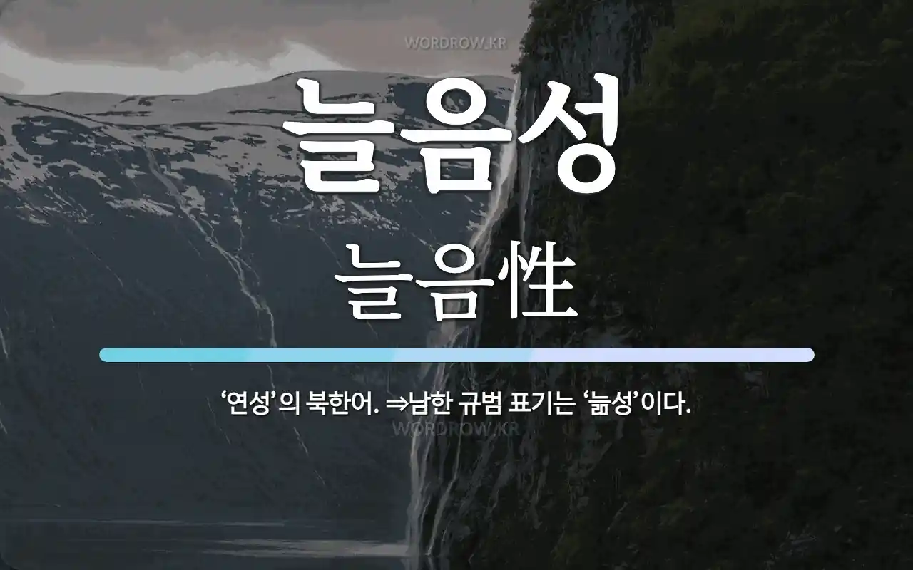 늘음성 뜻 ‘연성의 북한어 ⇒남한 규범 표기는 ‘늚성이다
