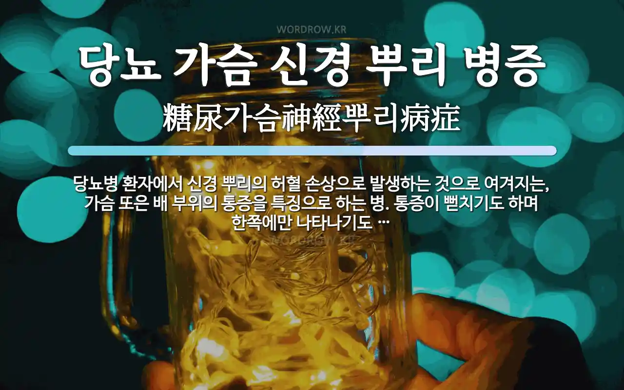 당뇨 가슴 신경 뿌리 병증 뜻 당뇨병 환자에서 신경 뿌리의 허혈 손상으로 발생하는 것으로 여겨지는 가슴 또은 배 부위의