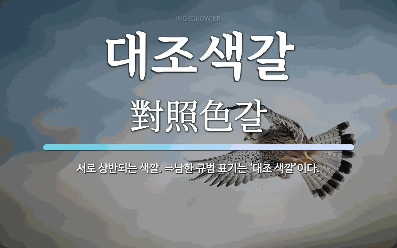 대조색갈 뜻 서로 상반되는 색깔 ⇒남한 규범 표기는 ‘대조 색깔이다