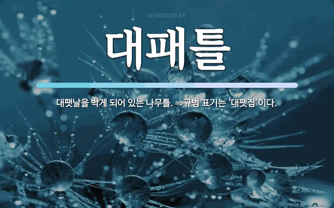 대패틀 뜻 대팻날을 박게 되어 있는 나무틀 ⇒규범 표기는 ‘대팻집이다
