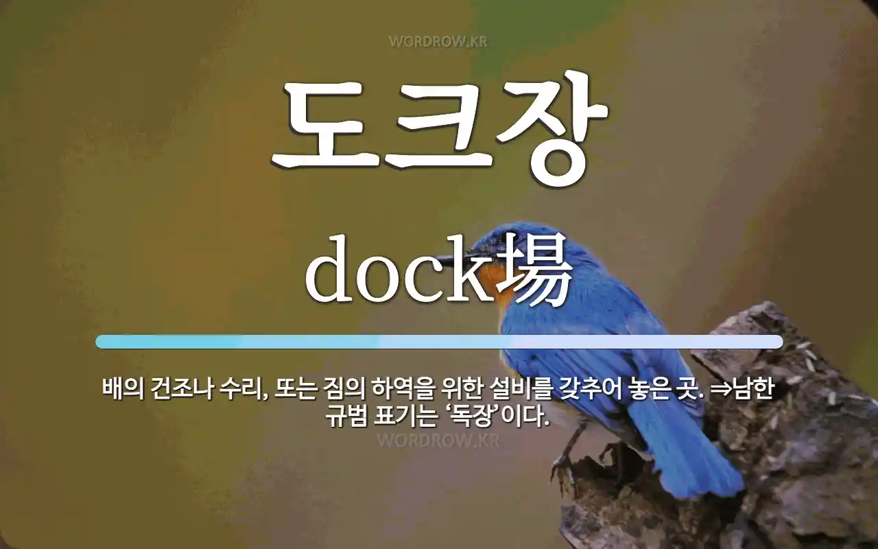 도크장 뜻 배의 건조나 수리 또는 짐의 하역을 위한 설비를 갖추어 놓은 곳 ⇒남한 규범 표기는