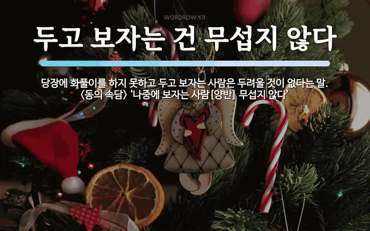 두고 보자는 건 무섭지 않다 뜻 당장에 화풀이를 하지 못하고 두고 보자는 사람은 두려울 것이 없다는 말