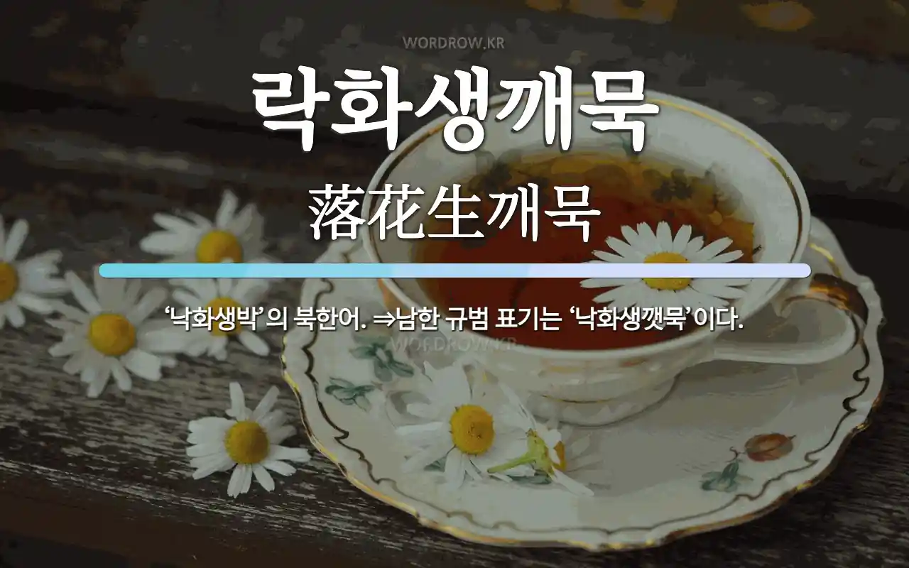 락화생깨묵 뜻 ‘낙화생박의 북한어 ⇒남한 규범 표기는 ‘낙화생깻묵이다