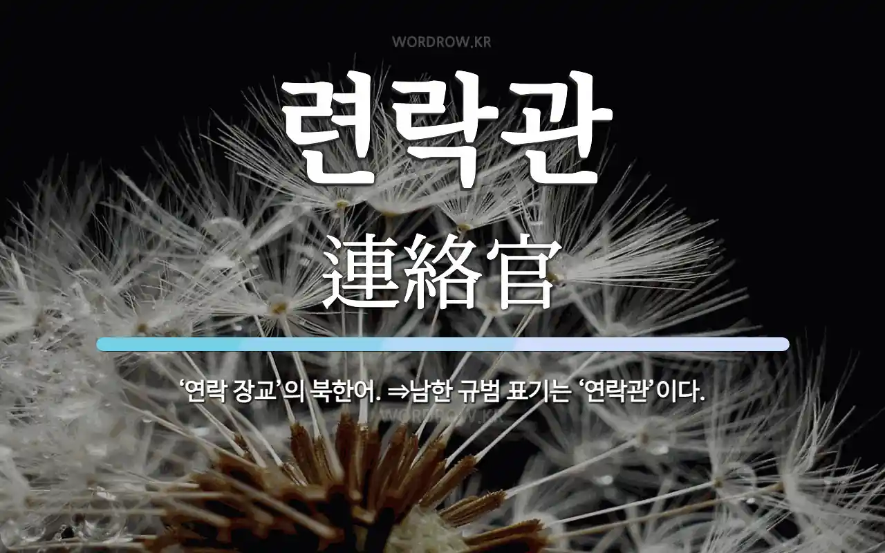 련락관 뜻 ‘연락 장교의 북한어 ⇒남한 규범 표기는 ‘연락관이다