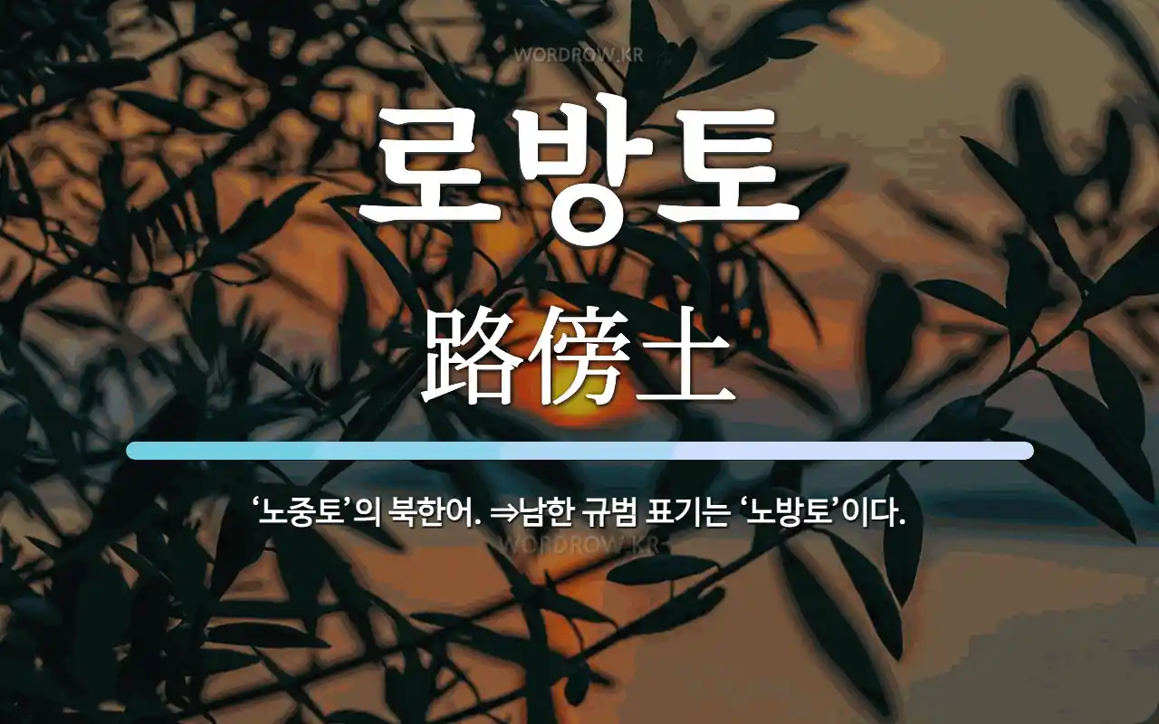 로방토 뜻 ‘노중토의 북한어 ⇒남한 규범 표기는 ‘노방토이다