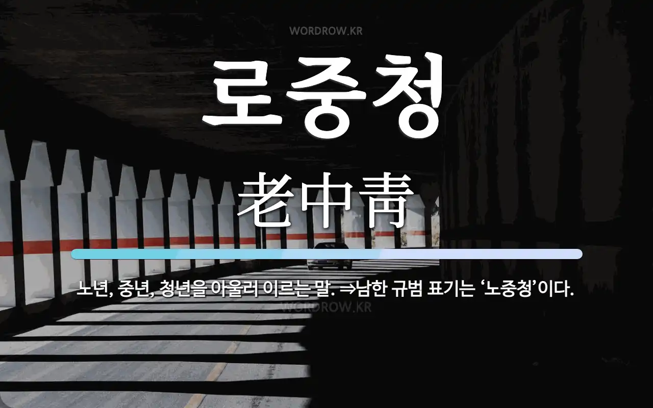 로중청 뜻 노년 중년 청년을 아울러 이르는 말 ⇒남한 규범 표기는 ‘노중청이다