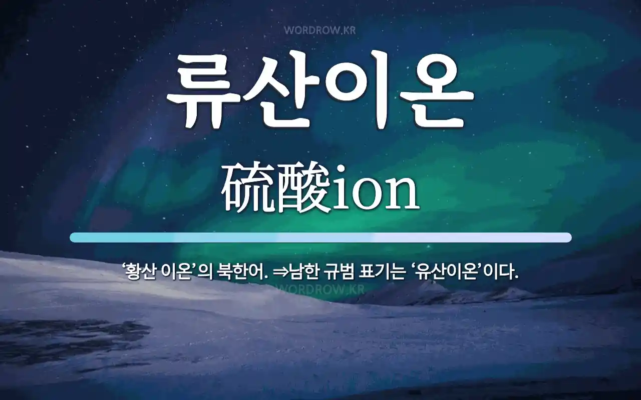 류산이온 뜻 ‘황산 이온의 북한어 ⇒남한 규범 표기는 ‘유산이온이다