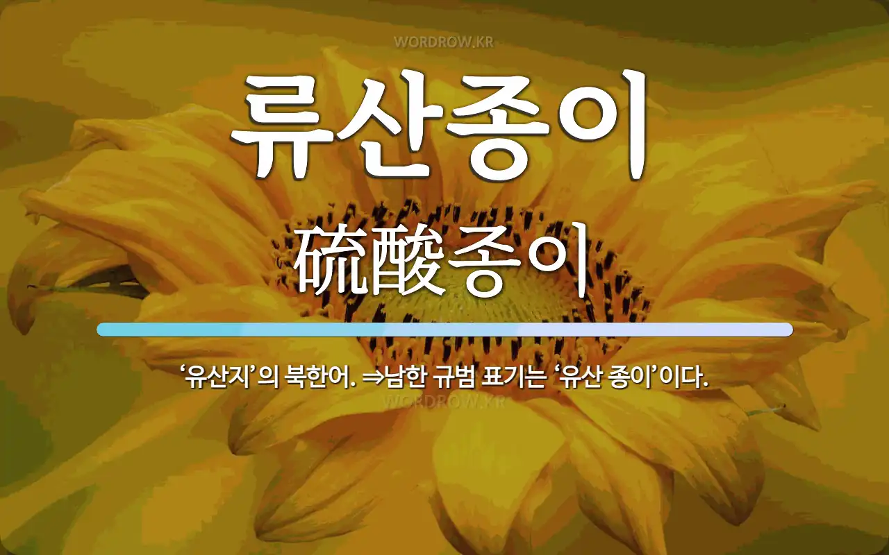 류산종이 뜻 ‘유산지의 북한어 ⇒남한 규범 표기는 ‘유산 종이이다