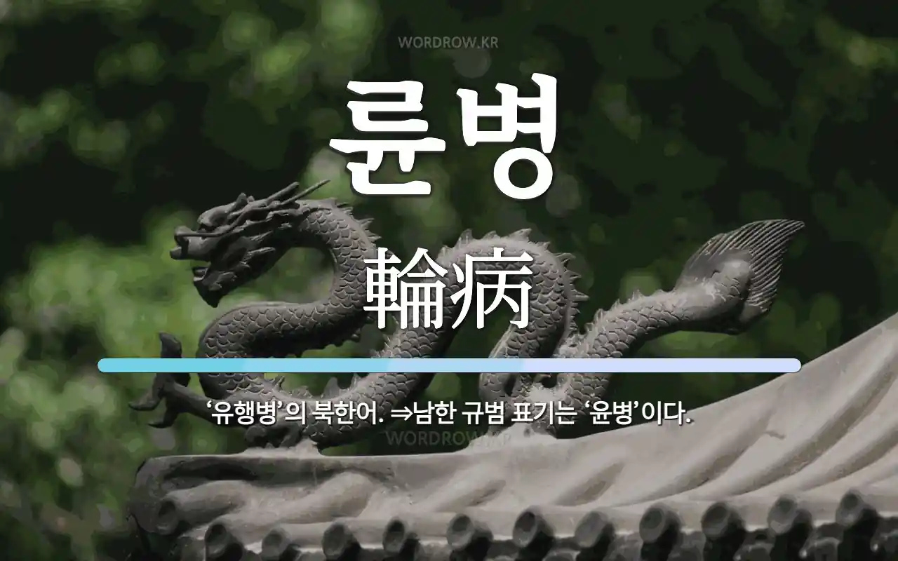 륜병 뜻 ‘유행병의 북한어 ⇒남한 규범 표기는 ‘윤병이다