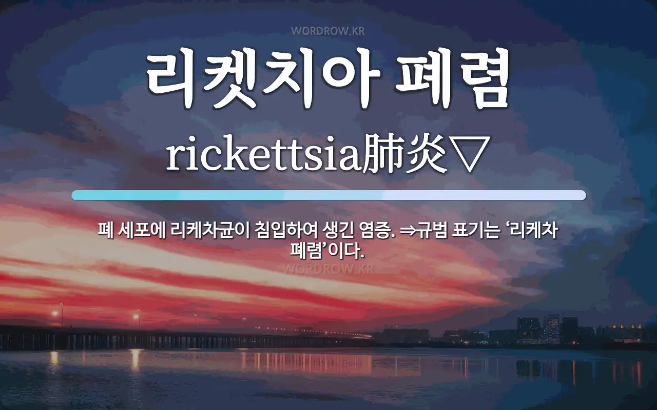리켓치아 폐렴 뜻 폐 세포에 리케차균이 침입하여 생긴 염증 ⇒규범 표기는 ‘리케차 폐렴이다