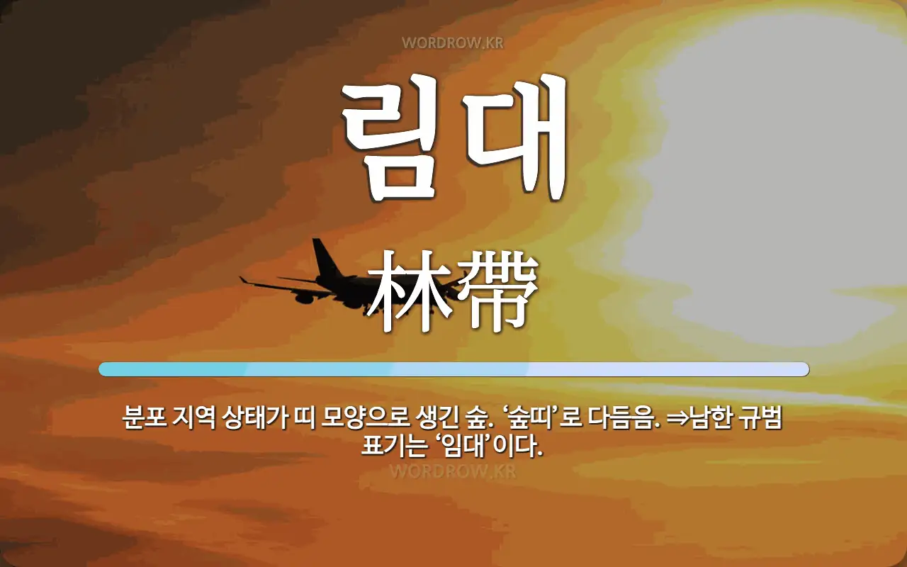 림대 뜻 분포 지역 상태가 띠 모양으로 생긴 숲 ‘숲띠로 다듬음 ⇒남한 규범 표기는 ‘임대이