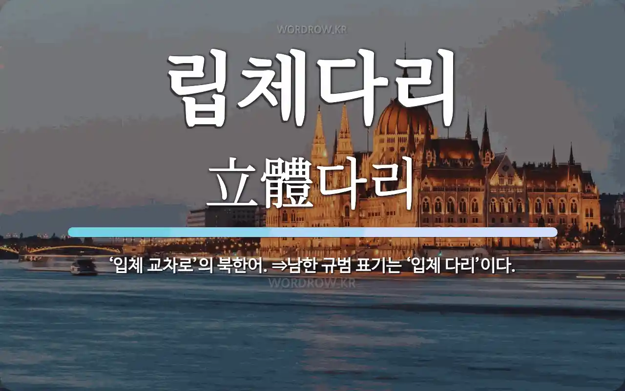 립체다리 뜻 ‘입체 교차로의 북한어 ⇒남한 규범 표기는 ‘입체 다리이다