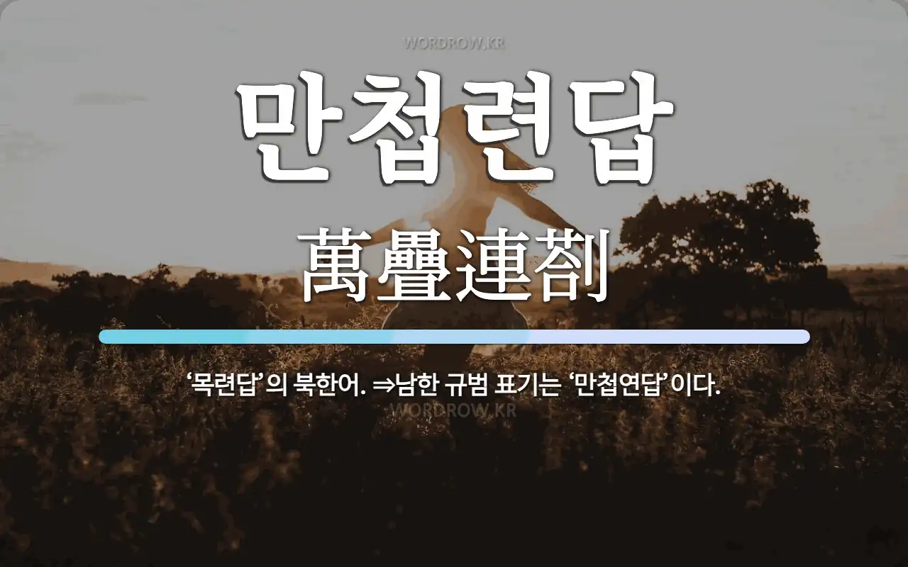 만첩련답 뜻 ‘목련답의 북한어 ⇒남한 규범 표기는 ‘만첩연답이다