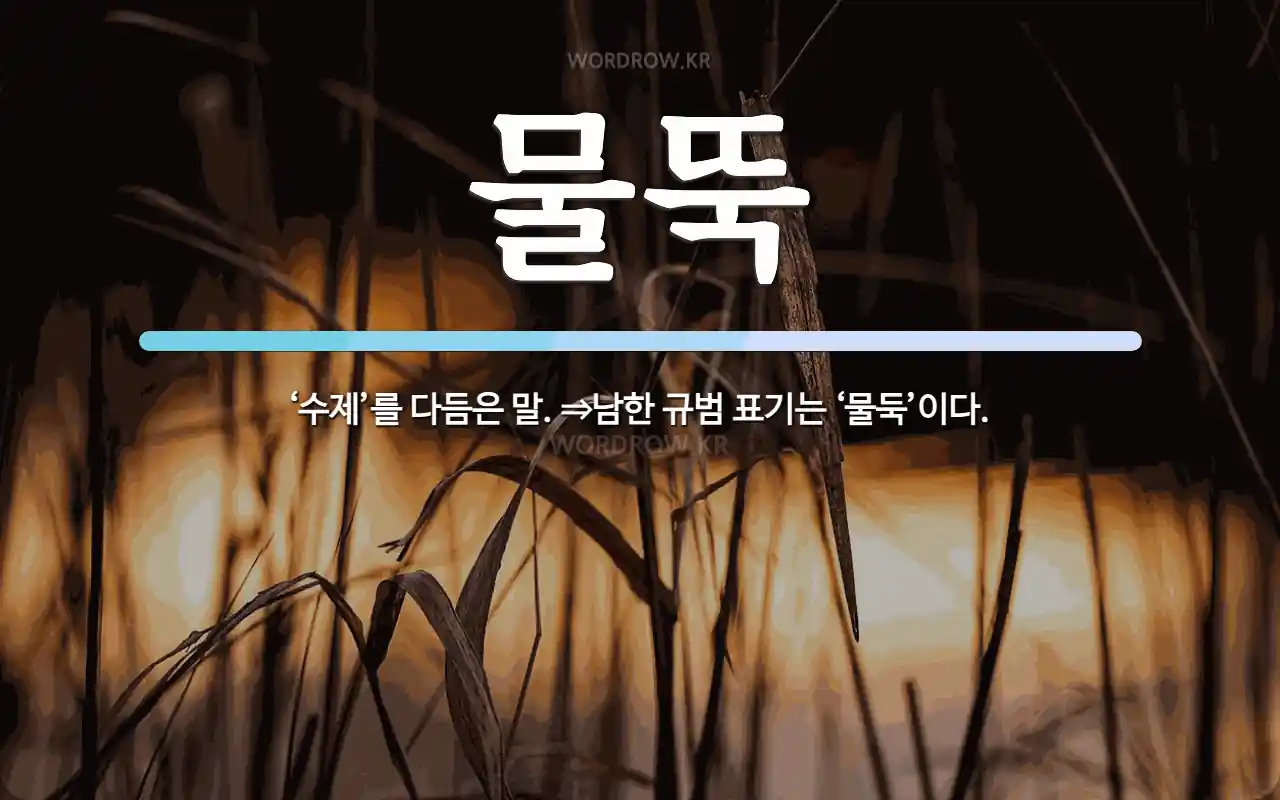 물뚝 뜻 ‘수제를 다듬은 말 ⇒남한 규범 표기는 ‘물둑이다