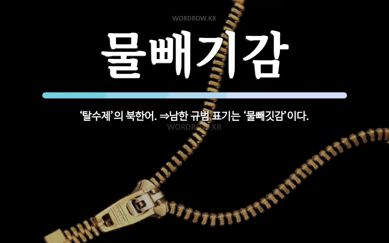 물빼기감 뜻 ‘탈수제의 북한어 ⇒남한 규범 표기는 ‘물빼깃감이다