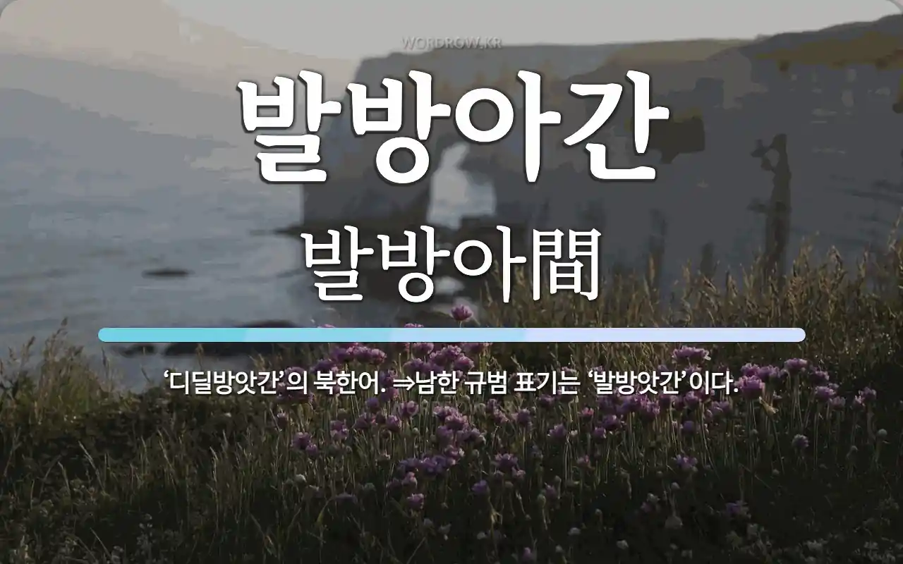 발방아간 뜻 ‘디딜방앗간의 북한어 ⇒남한 규범 표기는 ‘발방앗간이다