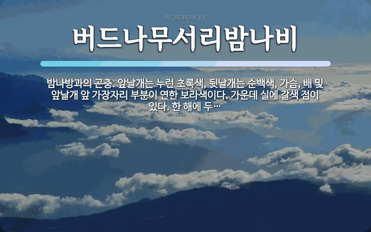 버드나무서리밤나비 뜻 밤나방과의 곤충 앞날개는 누런 초록색 뒷날개는 순백색 가슴 배 및 앞날개 앞 가장자