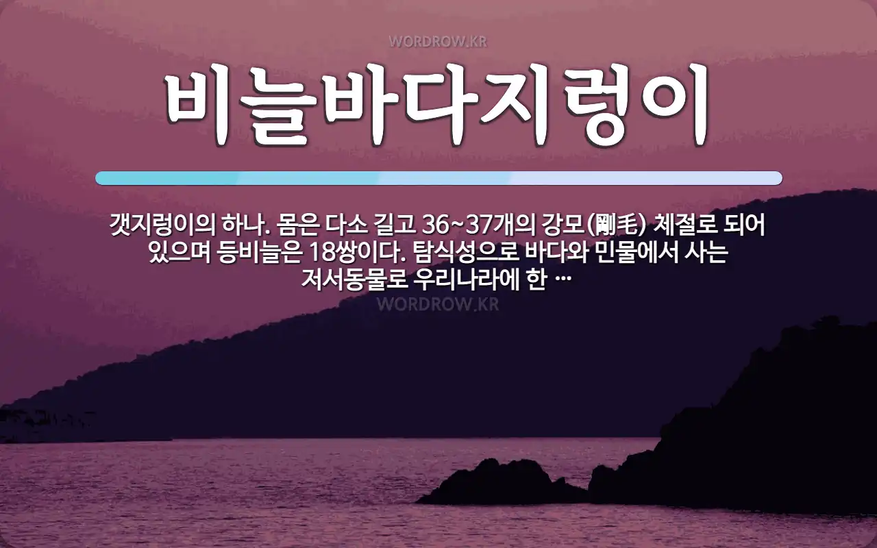 비늘바다지렁이 뜻 갯지렁이의 하나 몸은 다소 길고 36~37개의 강모剛毛 체절로 되어 있으며 등비늘은