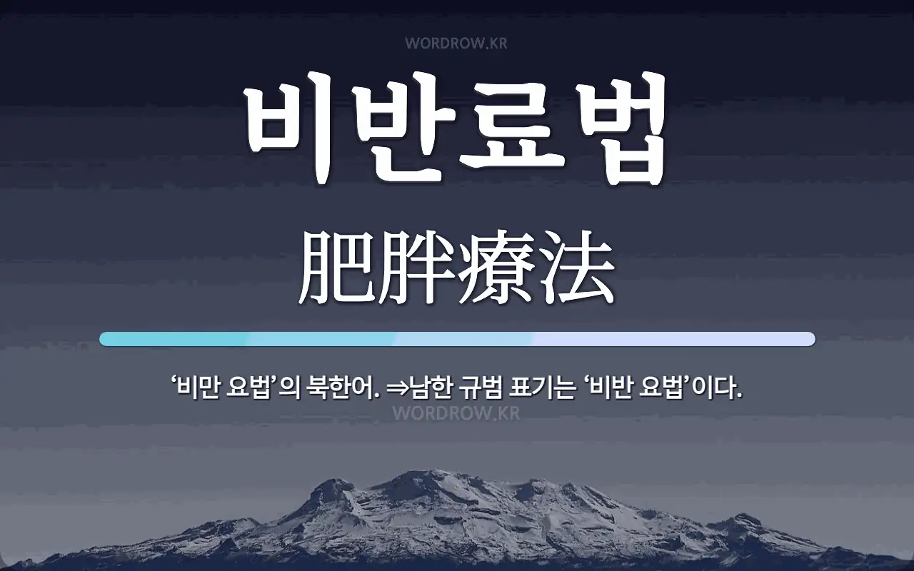 비반료법 뜻 ‘비만 요법의 북한어 ⇒남한 규범 표기는 ‘비반 요법이다