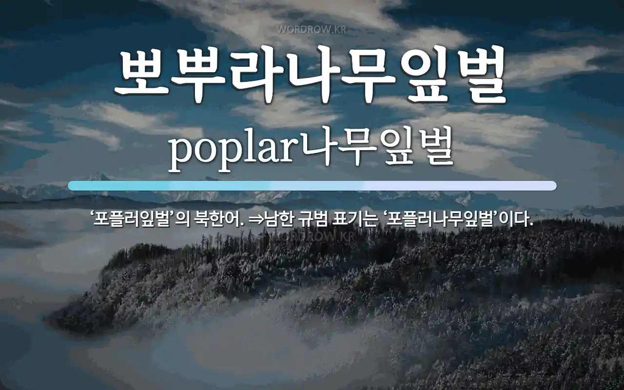 뽀뿌라나무잎벌 뜻 ‘포플러잎벌의 북한어 ⇒남한 규범 표기는 ‘포플러나무잎벌이다