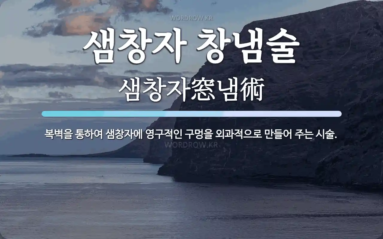 샘창자 창냄술 뜻 복벽을 통하여 샘창자에 영구적인 구멍을 외과적으로 만들어 주는 시술