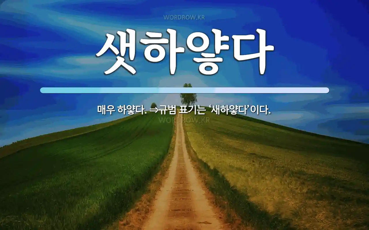 샛하얗다 뜻 매우 하얗다 ⇒규범 표기는 ‘새하얗다이다