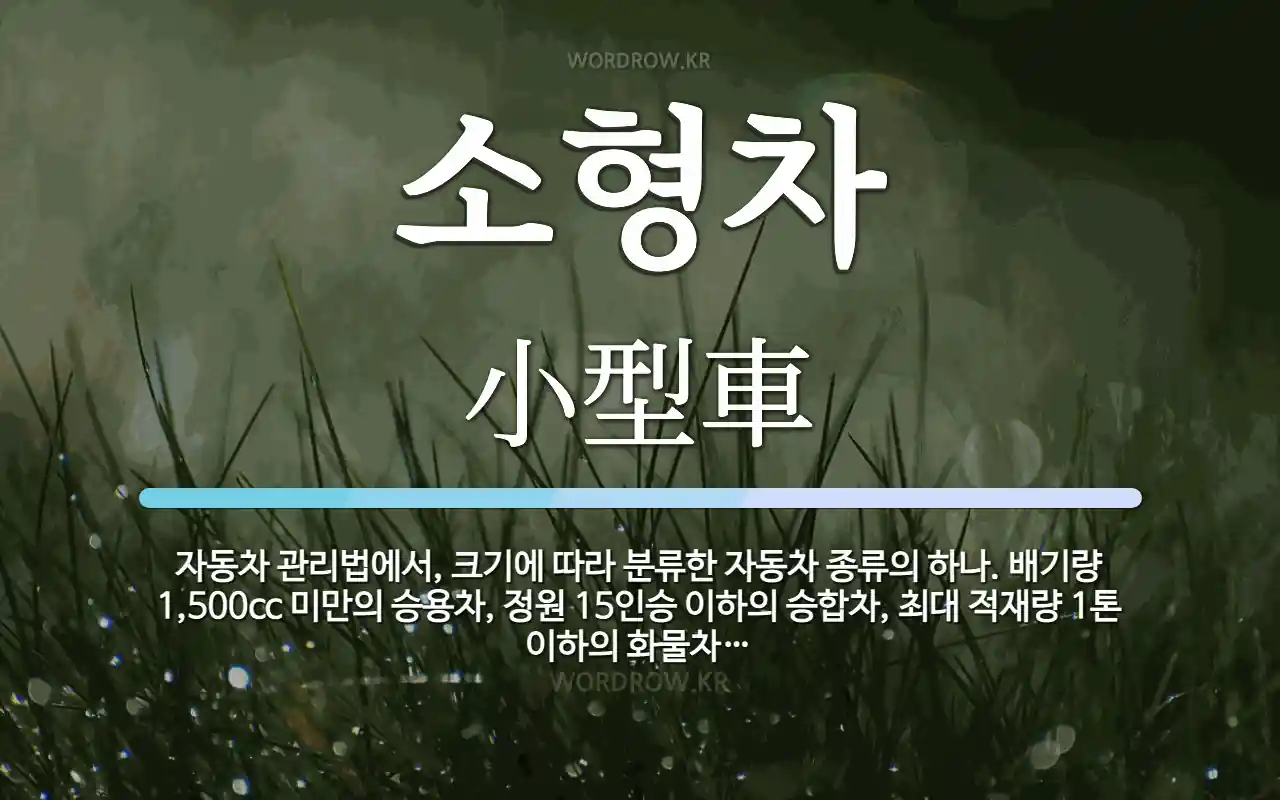 소형차 뜻 자동차 관리법에서 크기에 따라 분류한 자동차 종류의 하나 배기량 1500cc 미만의