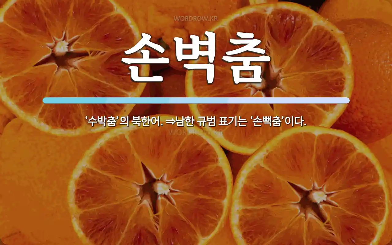 손벽춤 뜻 ‘수박춤의 북한어 ⇒남한 규범 표기는 ‘손뼉춤이다