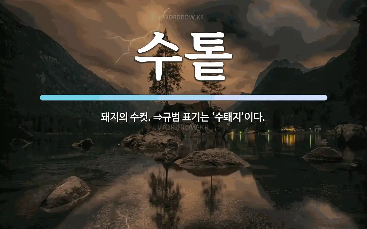 수톹 뜻 돼지의 수컷 ⇒규범 표기는 ‘수퇘지이다