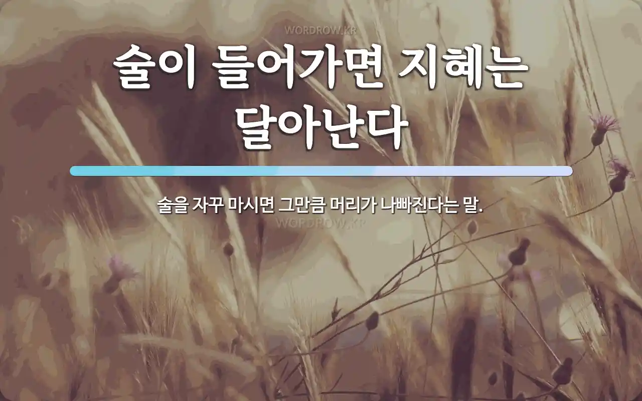 술이 들어가면 지혜는 달아난다 뜻 술을 자꾸 마시면 그만큼 머리가 나빠진다는 말