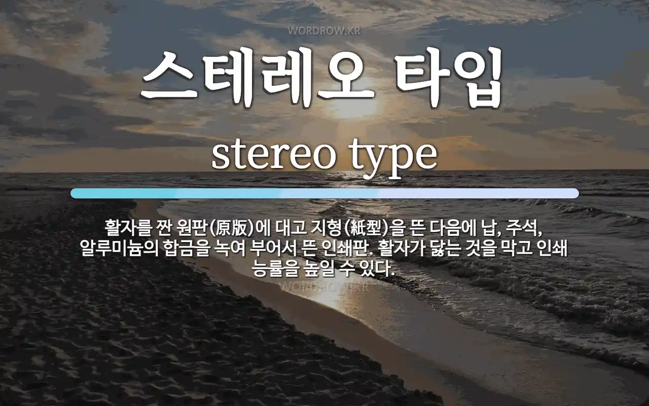 스테레오 타입 뜻 활자를 짠 원판原版에 대고 지형紙型을 뜬 다음에 납 주석 알루미늄의 합금을 녹여
