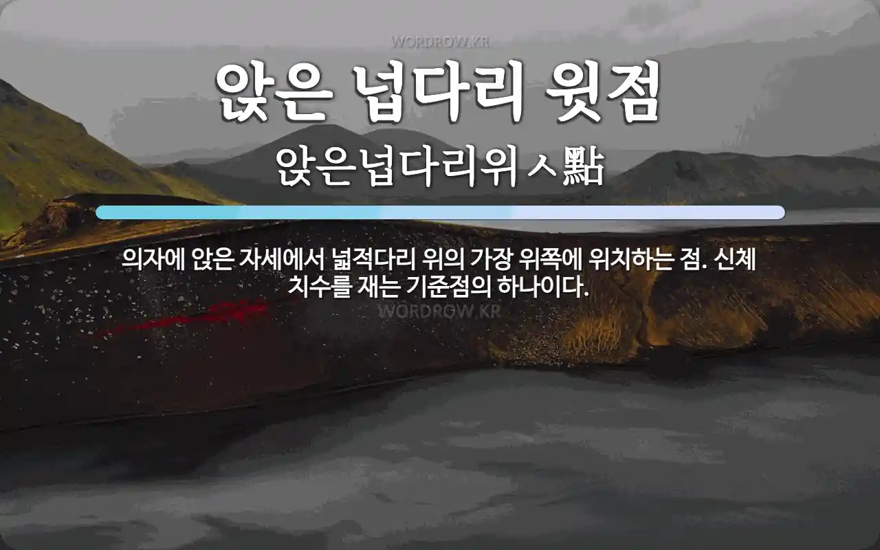 앉은 넙다리 윗점 뜻 의자에 앉은 자세에서 넓적다리 위의 가장 위쪽에 위치하는 점 신체 치수를 재는 기준점의