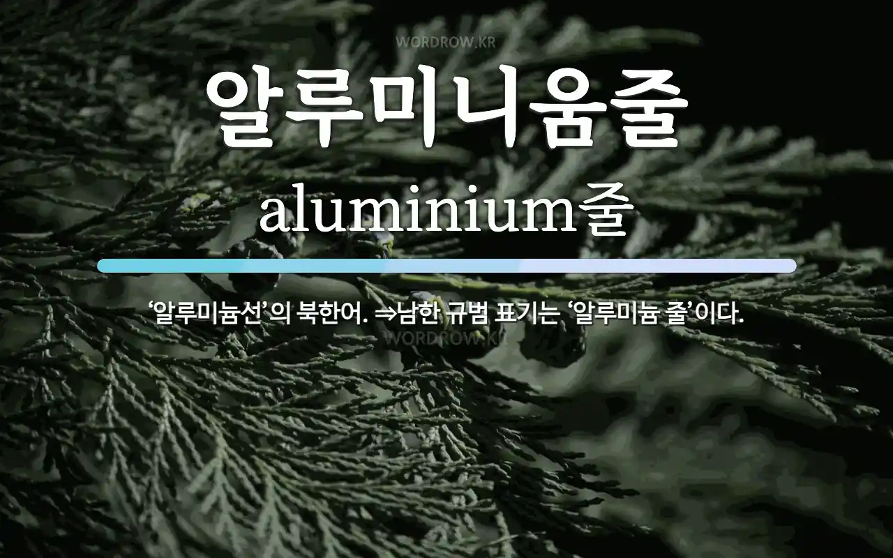알루미니움줄 뜻 ‘알루미늄선의 북한어 ⇒남한 규범 표기는 ‘알루미늄 줄이다